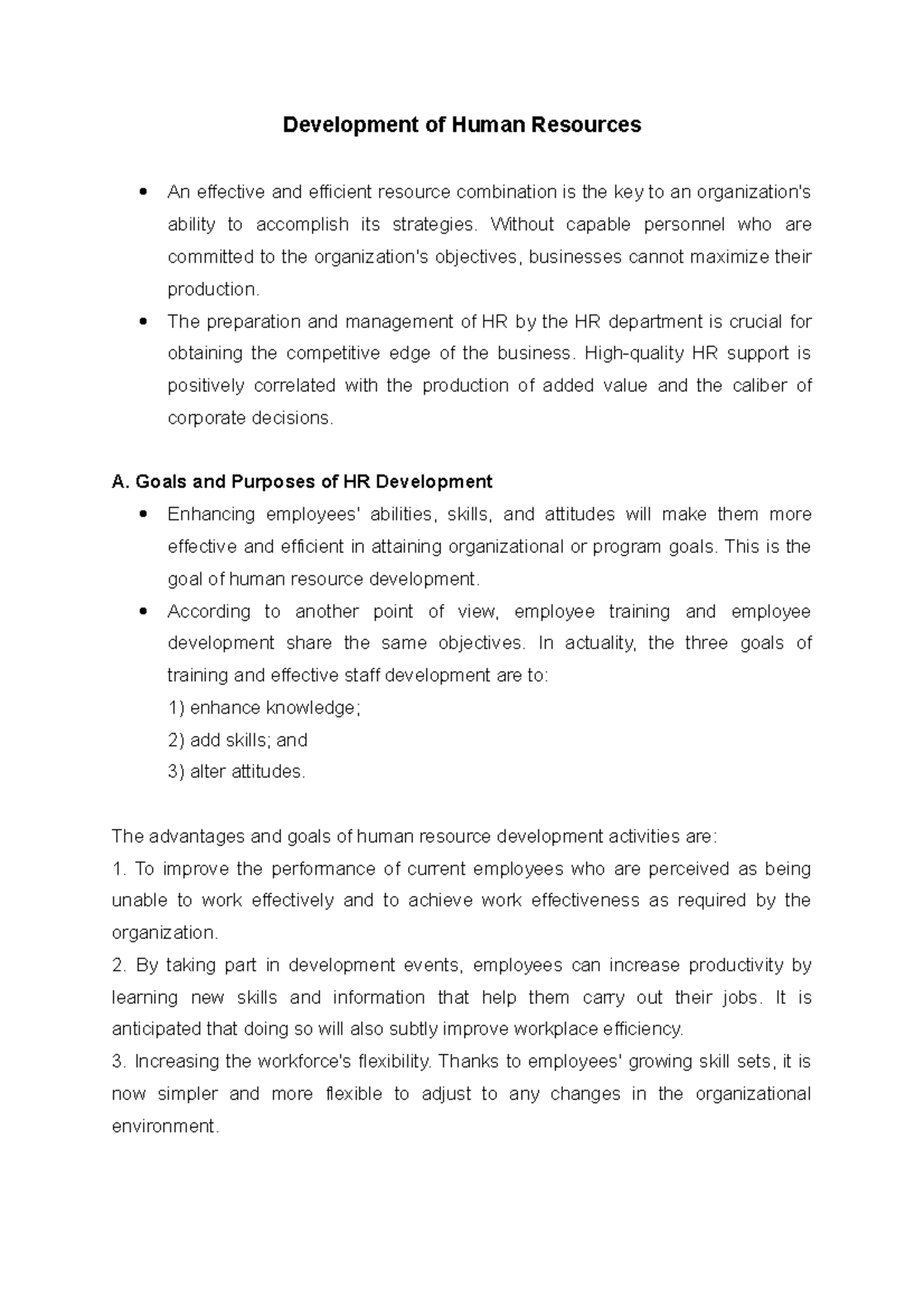 Lecture notes Development of Human Resources - Development of Human ...