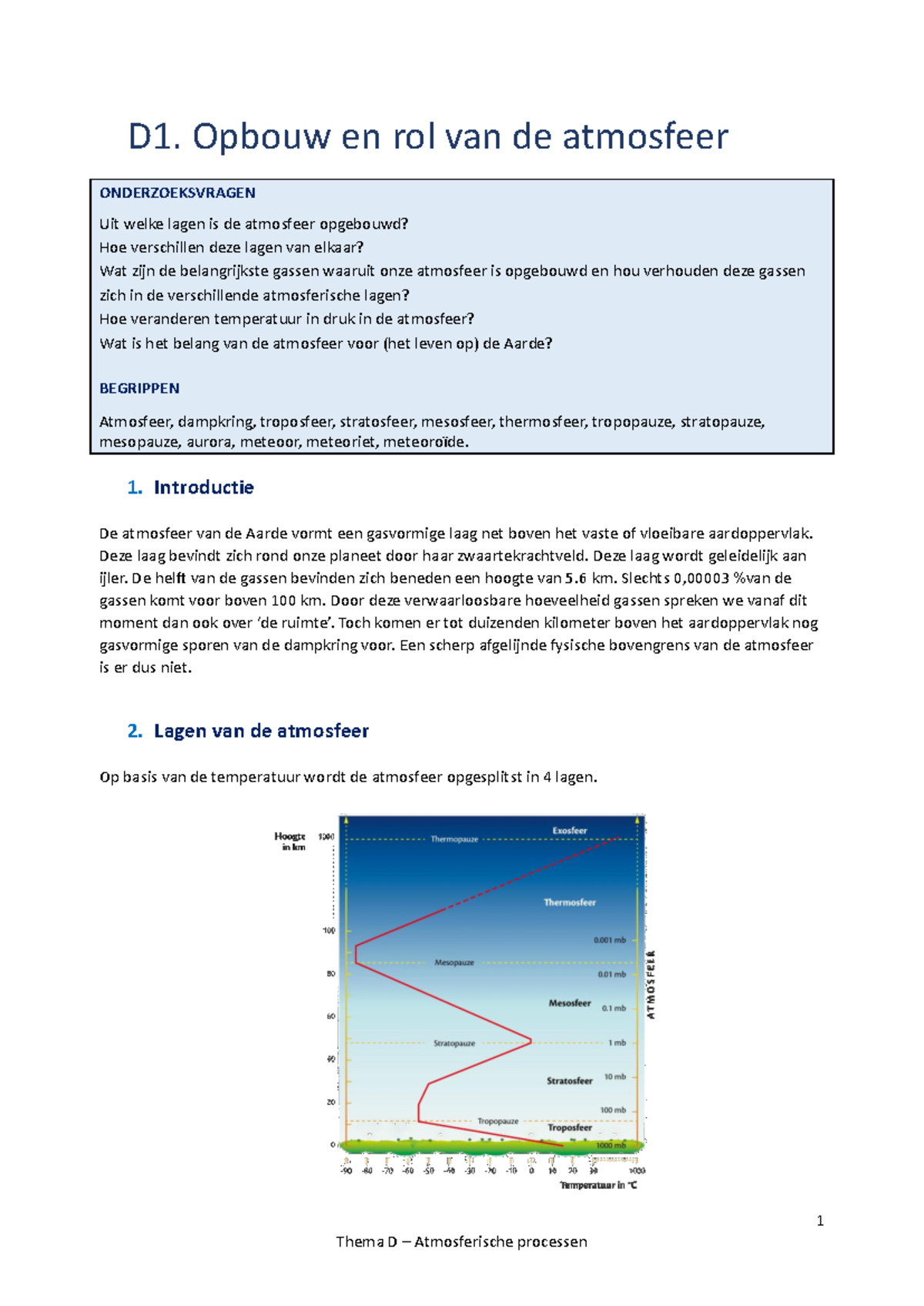 Opbouw en rol van de atmosfeer - 1 Thema D – Atmosferische processen D1 ...