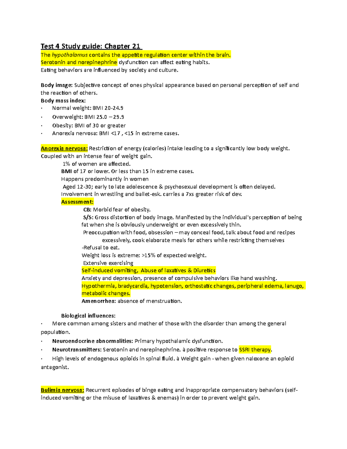 MH Test 4 Final - Test 4 Study guide: Chapter 21 The hypothalamus ...