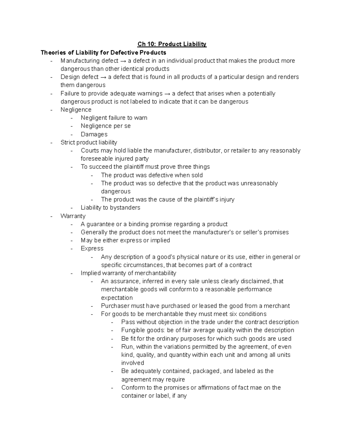 ACCt 324 ch 10 reading - Google Docs - Ch 10: Product Liability ...