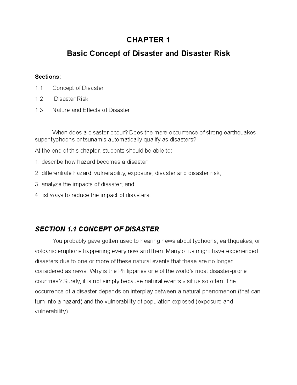 Basic Concept of Disaster and Disaster Risk - CHAPTER 1 Basic Concept of Disaster and Disaster ...