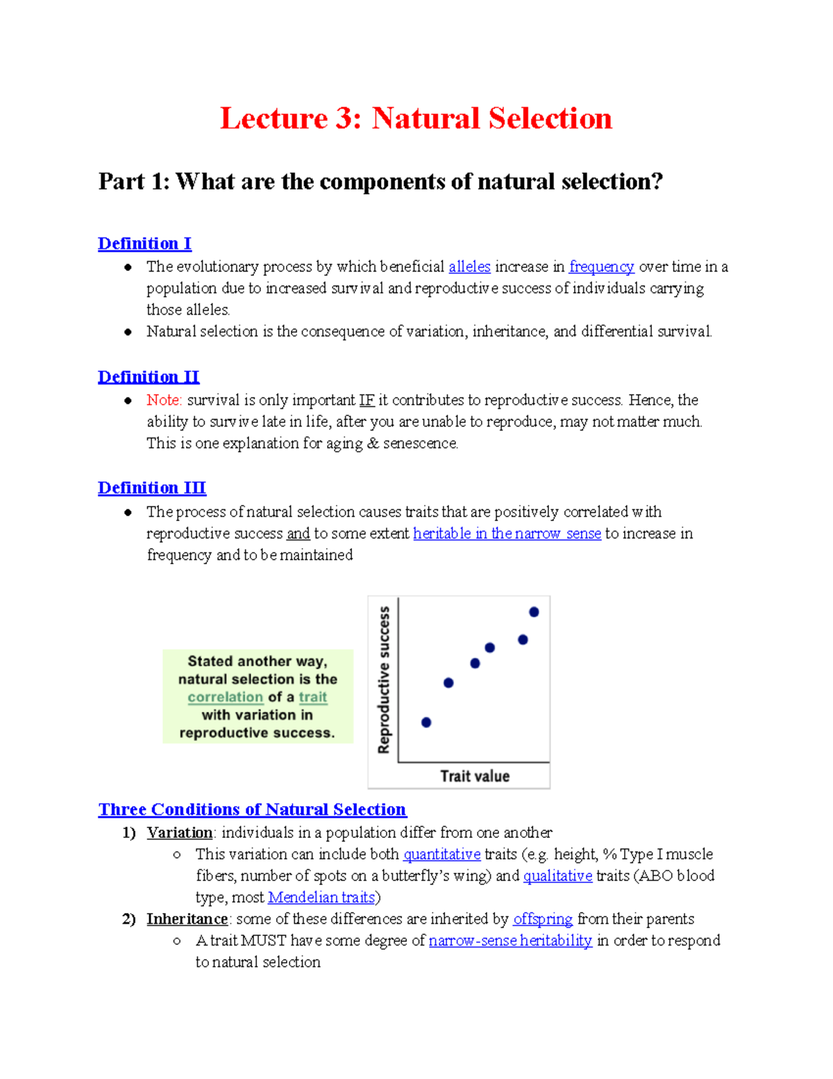Lecture 3 Natural Selection - Lecture 3: Natural Selection Part 1: What ...