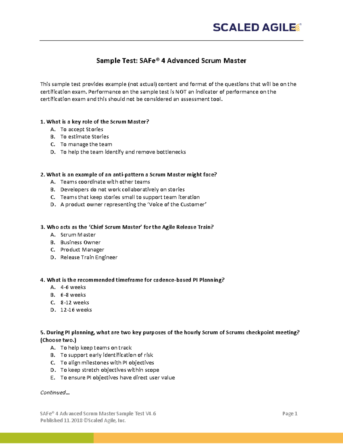 SASM4 Sample - SAFe® 4 Agile Software Engineering - SAFe® 4 Advanced ...
