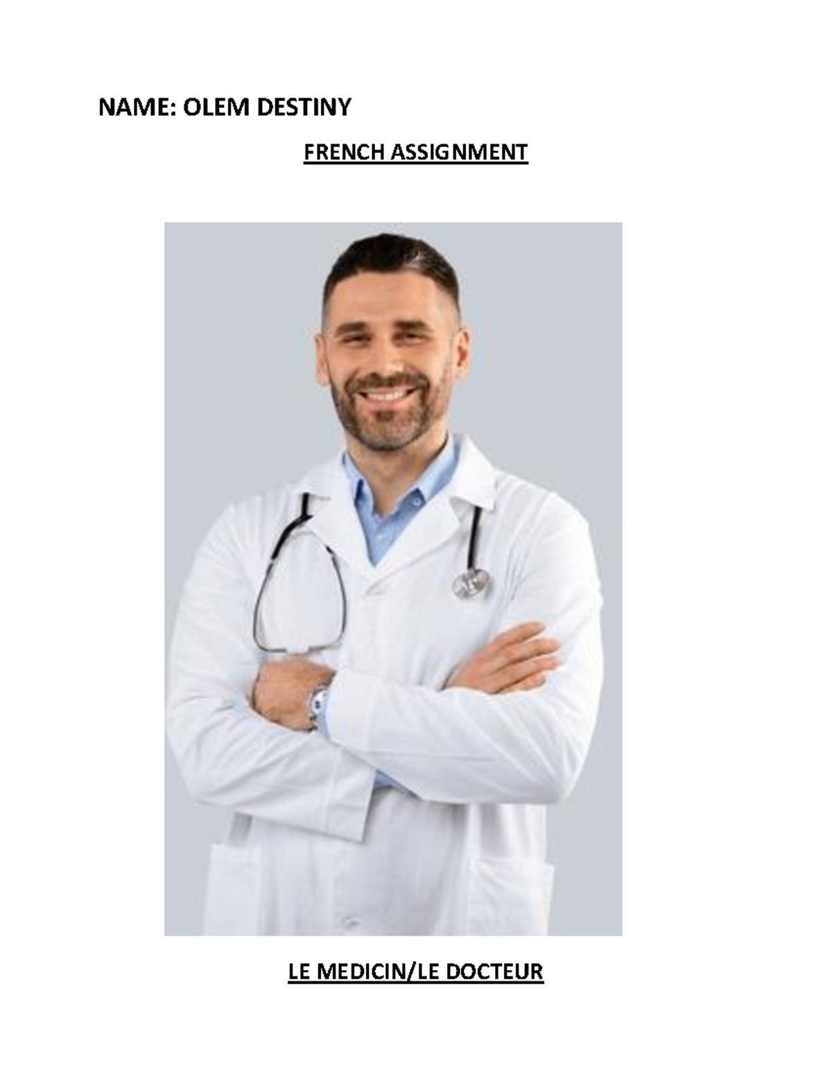 Doctor PDF - hzhg - Biology - NAME: OLEM DESTINY FRENCH ASSIGNMENT LE ...