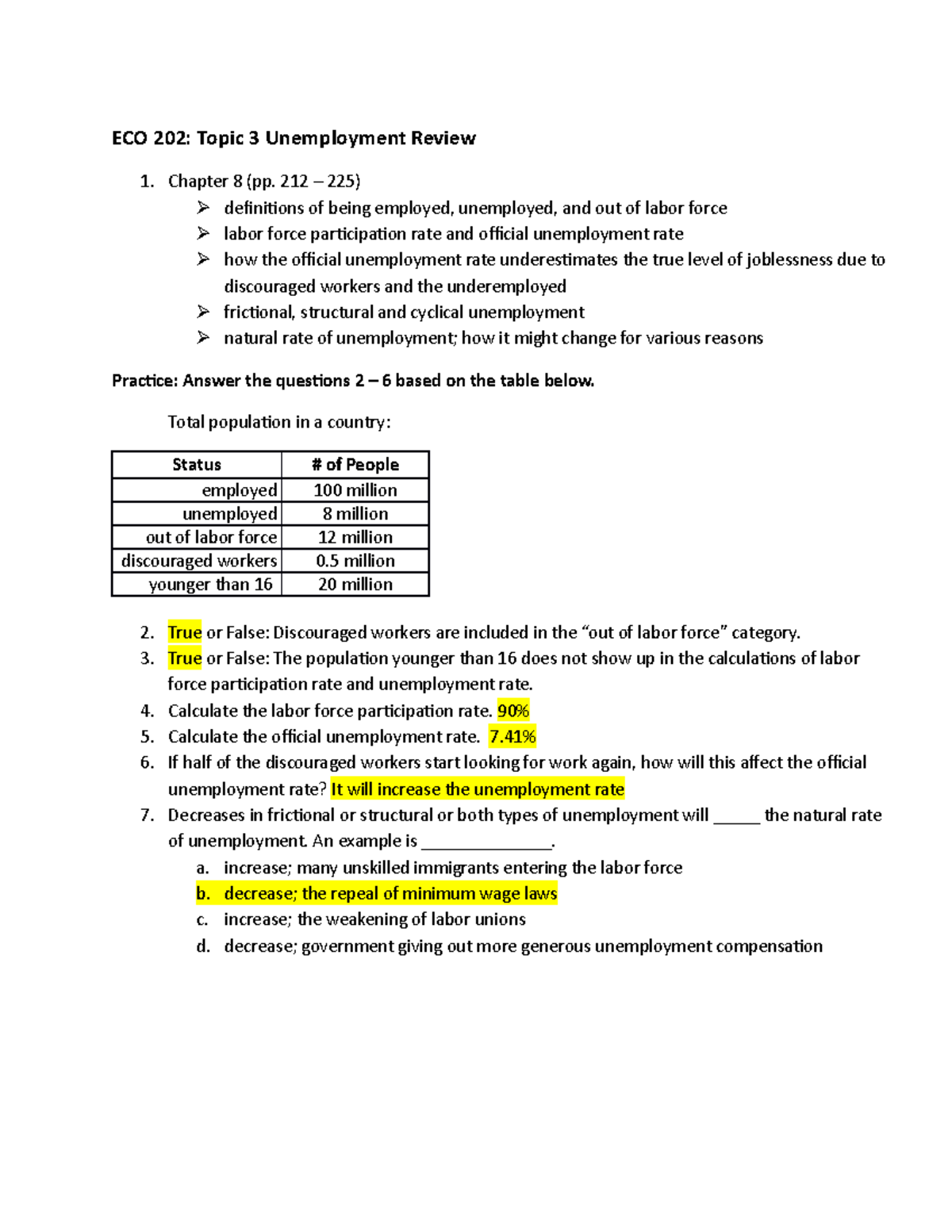 Topic 3 Unemployment Review - ECO 202: Topic 3 Unemployment Review ...