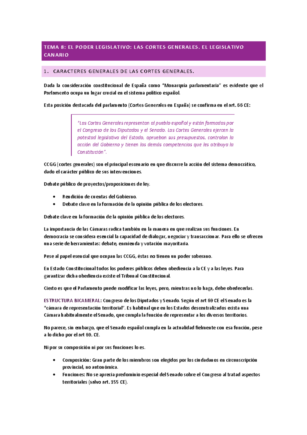 Tema 8 El Poder Legislativo Las Cortes Generales El Legislativo 8563