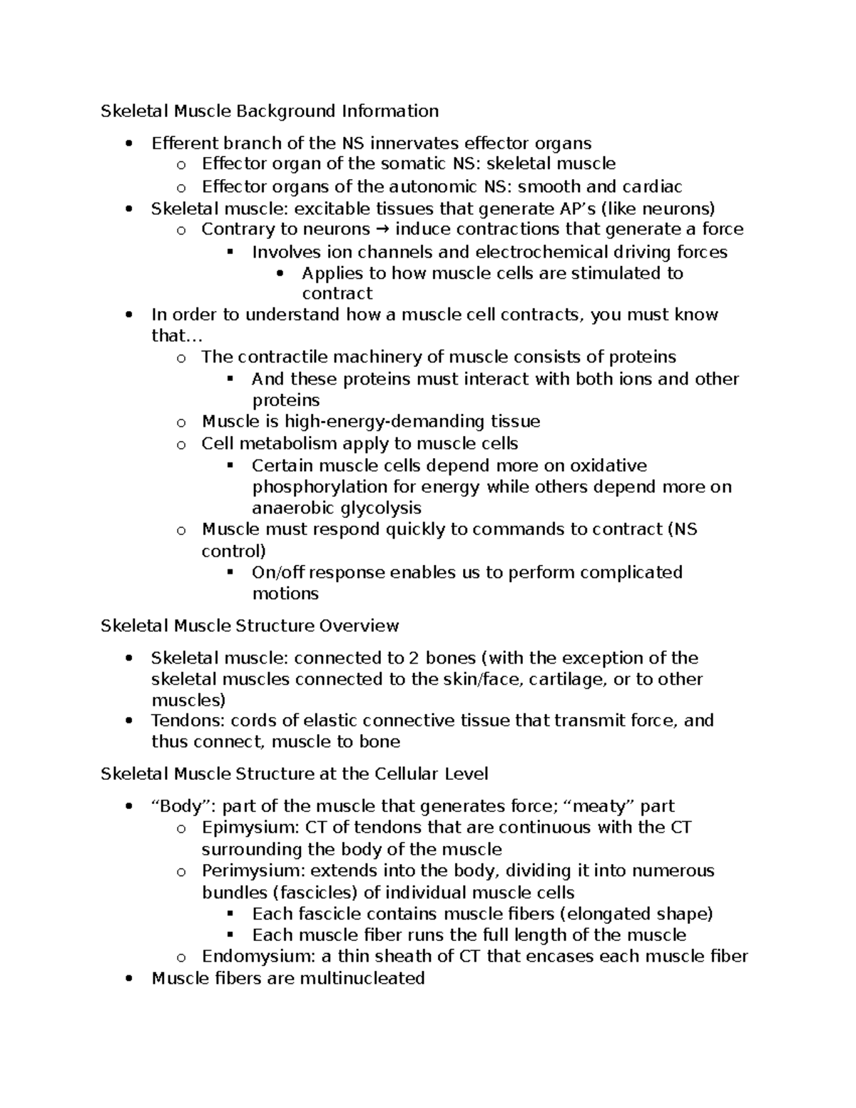 BIO 242 Exam 3 Part 2 Skeletal Muscle - Skeletal Muscle Background ...