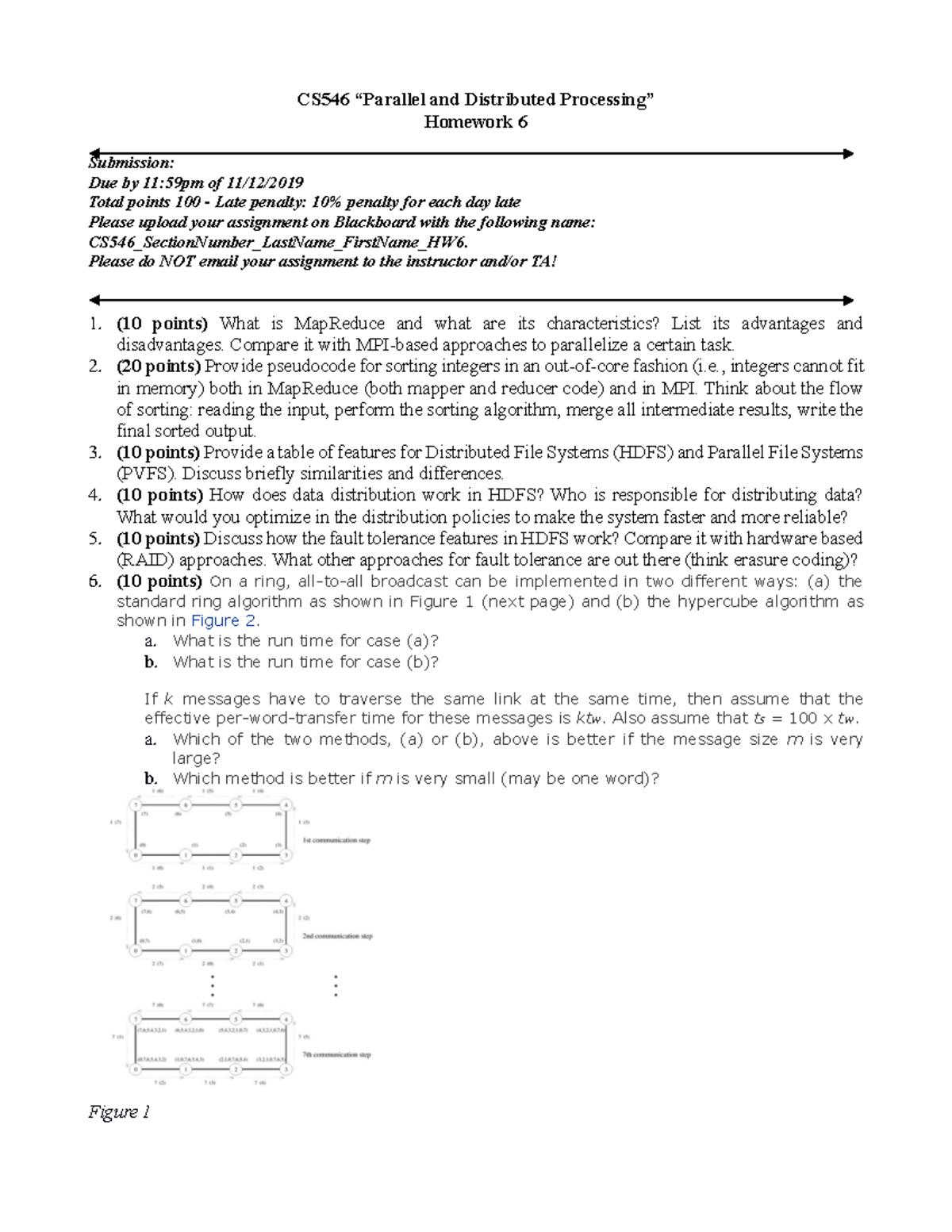 Homework Assignment 6 Cs546 “parallel And Distributed Processing” Homework 6 Submission Due