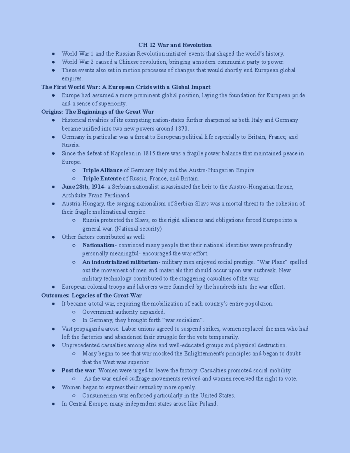 CH 12 Ap World - CH 12 War and Revolution World War 1 and the Russian ...