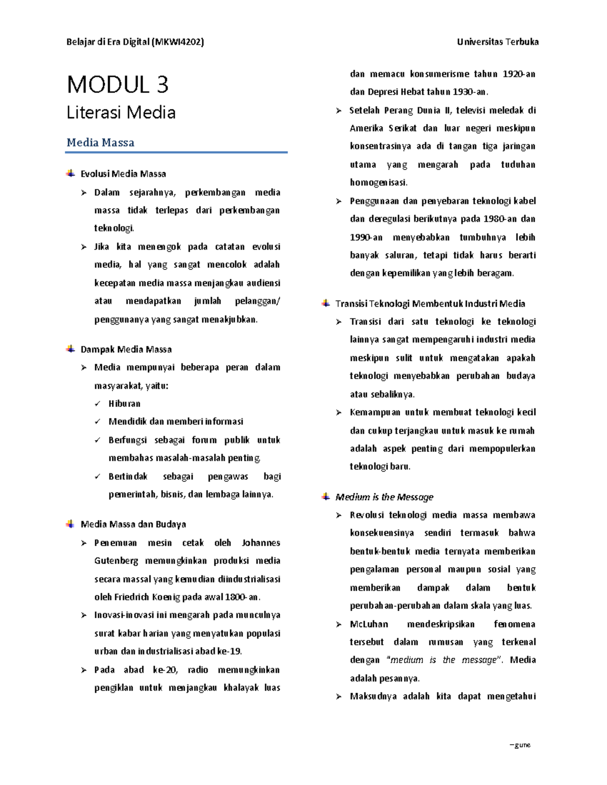 Rangkuman Modul 3; Literasi Media - MODUL 3 Literasi Media Media Massa Evolusi Media Massa Dalam ...