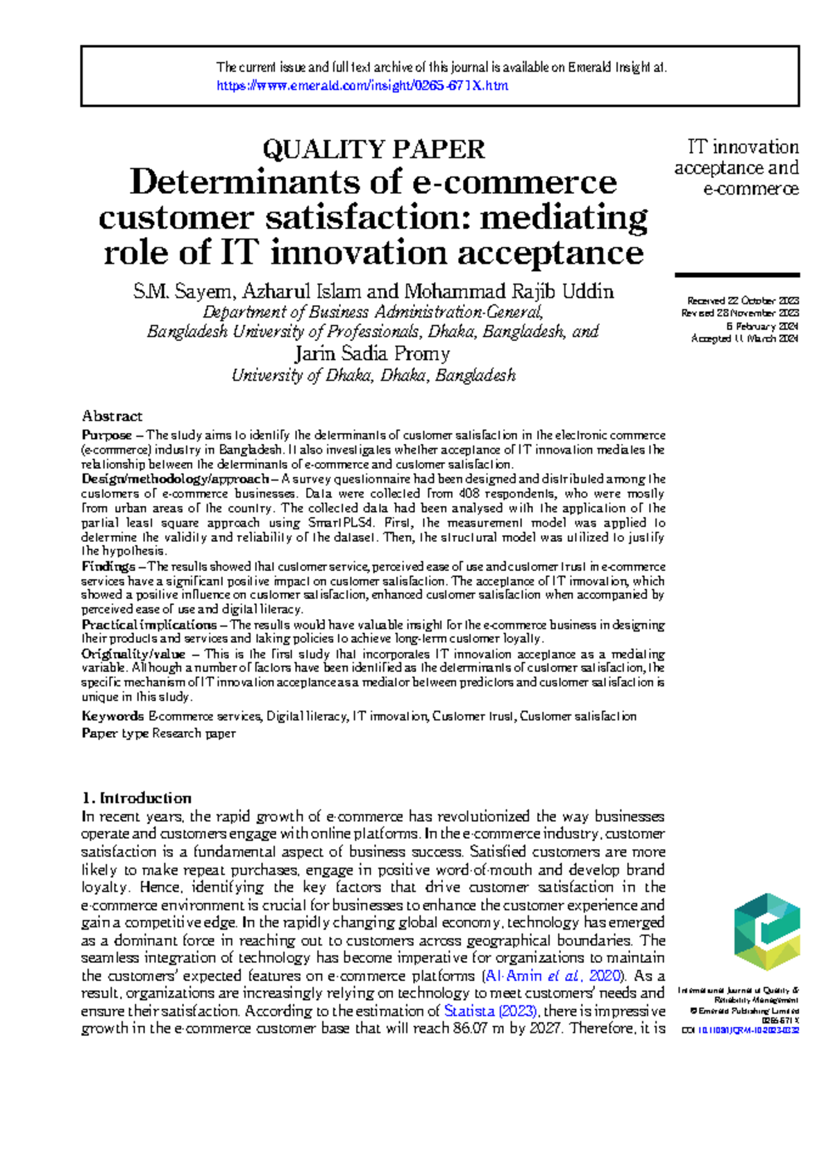 Demo manuscript on Reseach process of primary data. - QUALITY PAPER ...