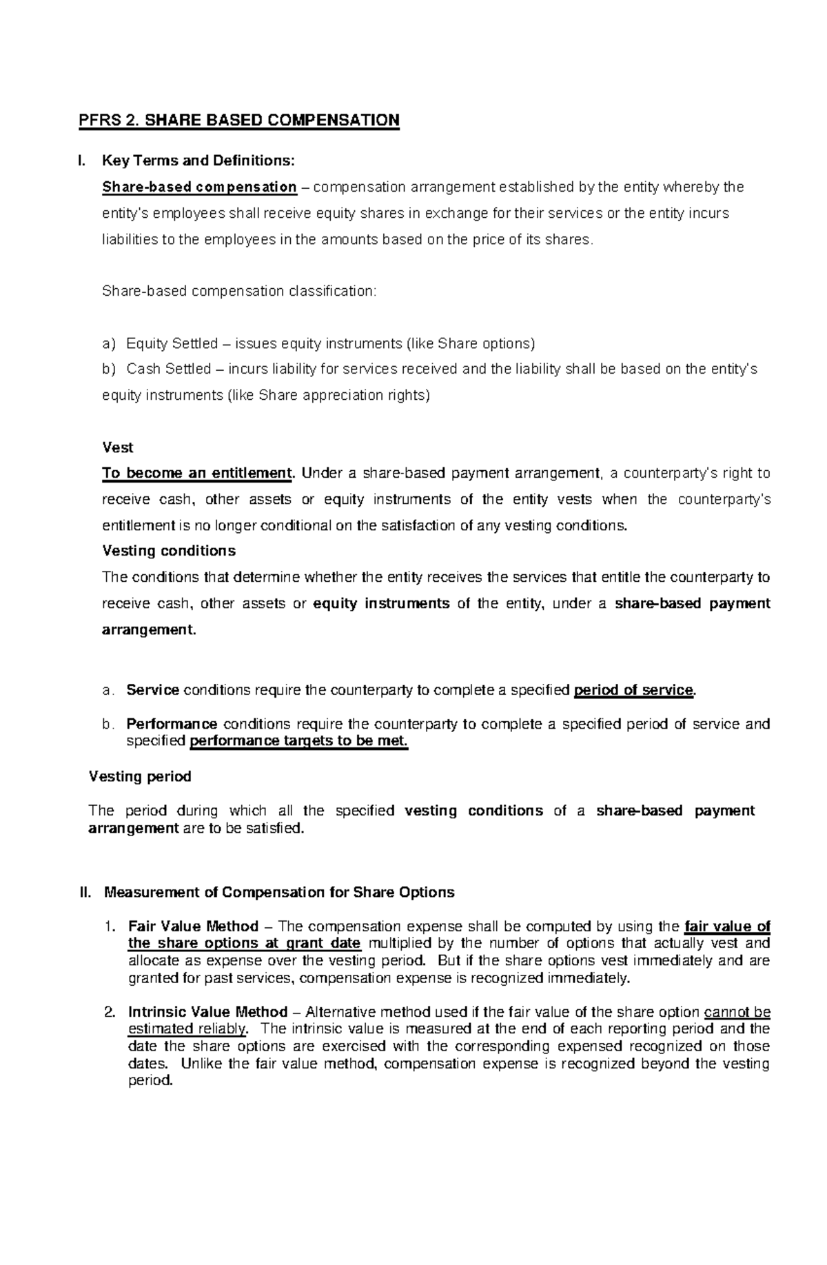 PFRS2Share Based Payment-1-2 - PFRS 2. SHARE BASED COMPENSATION I. Key ...