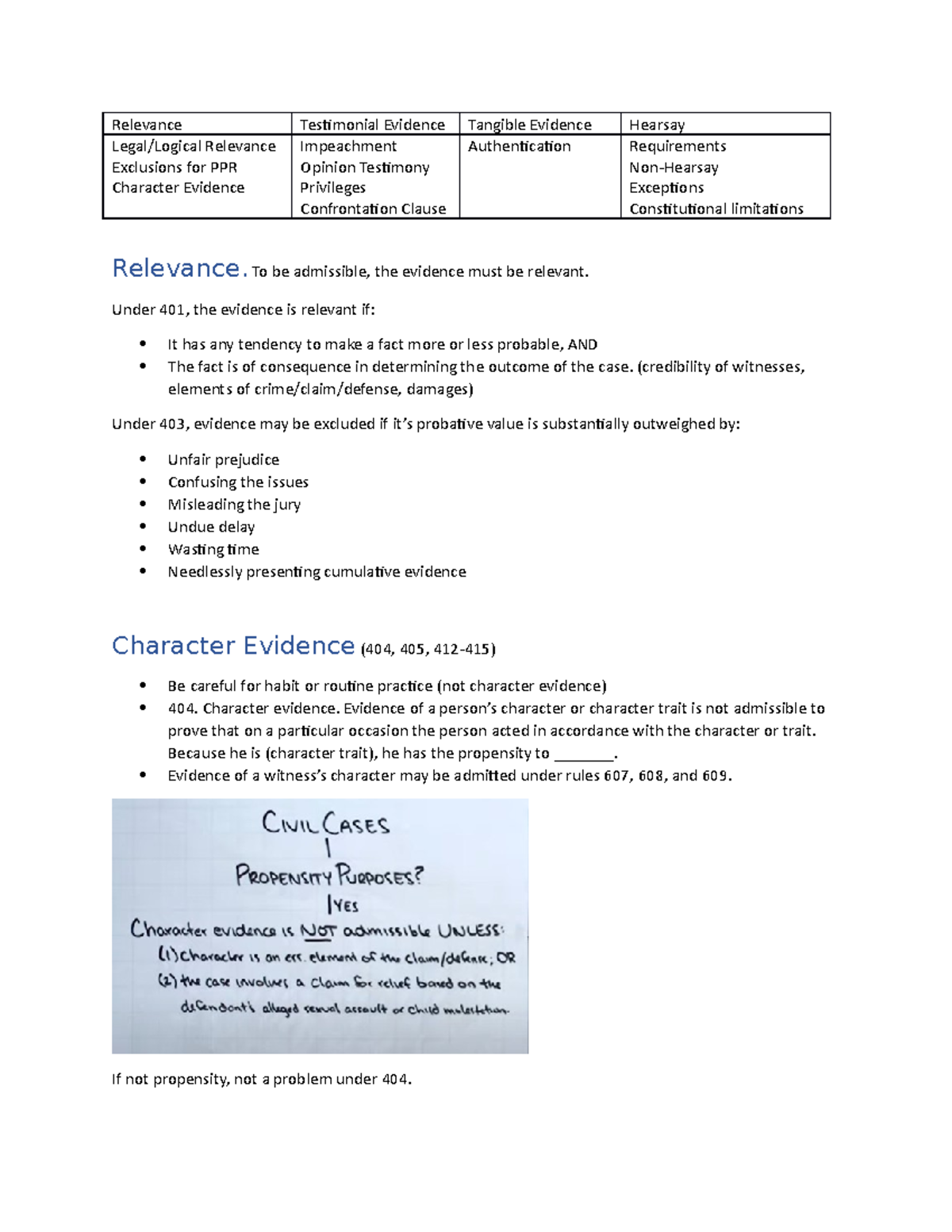 Evidence Outline - Relevance Testimonial Evidence Tangible Evidence ...