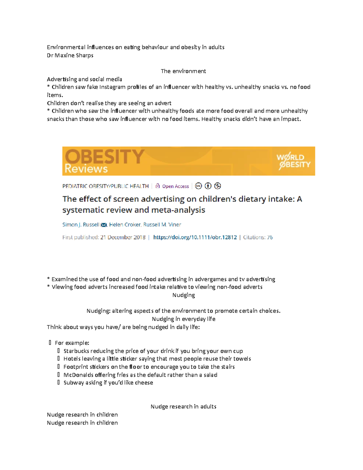 Week 18 eating behaviour - Environmental influences on eating behaviour ...