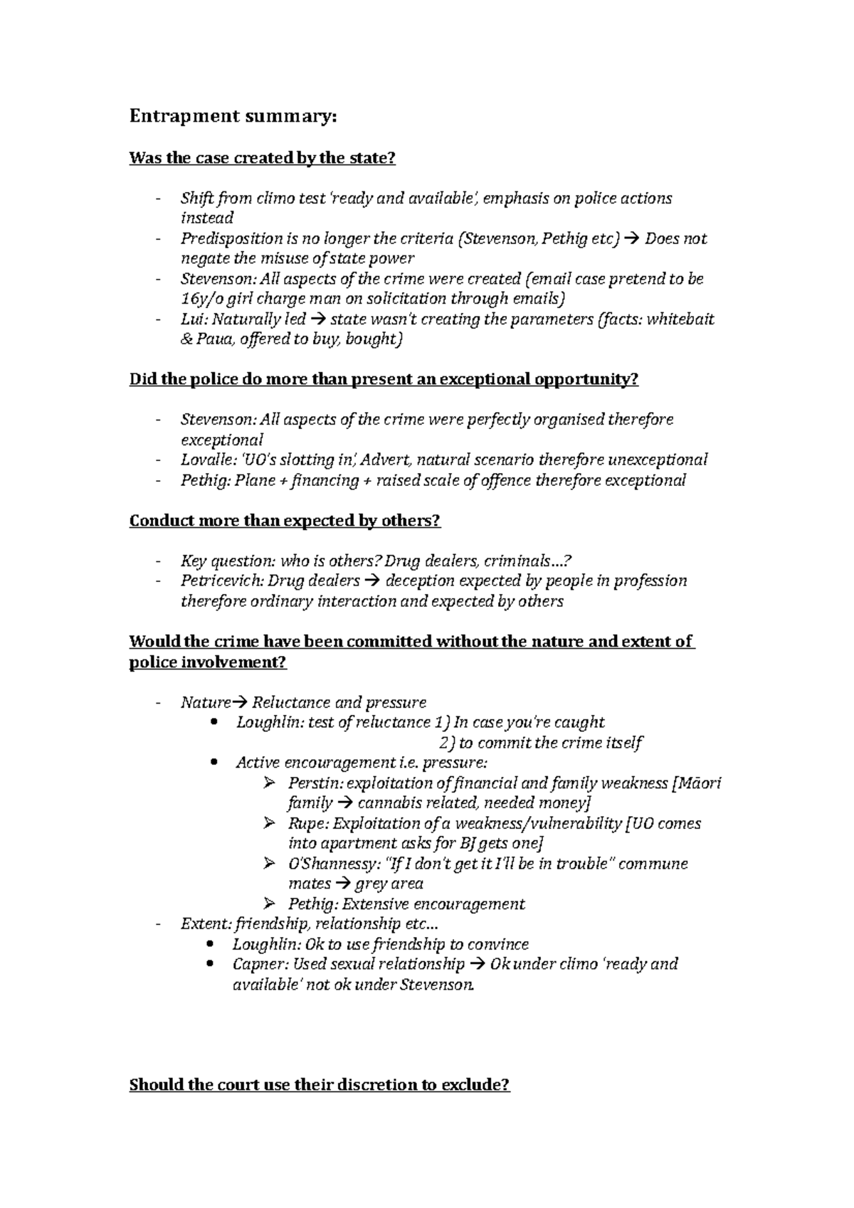 Entrapment-summary - Entrapment summary - Entrapment summary: Was the ...