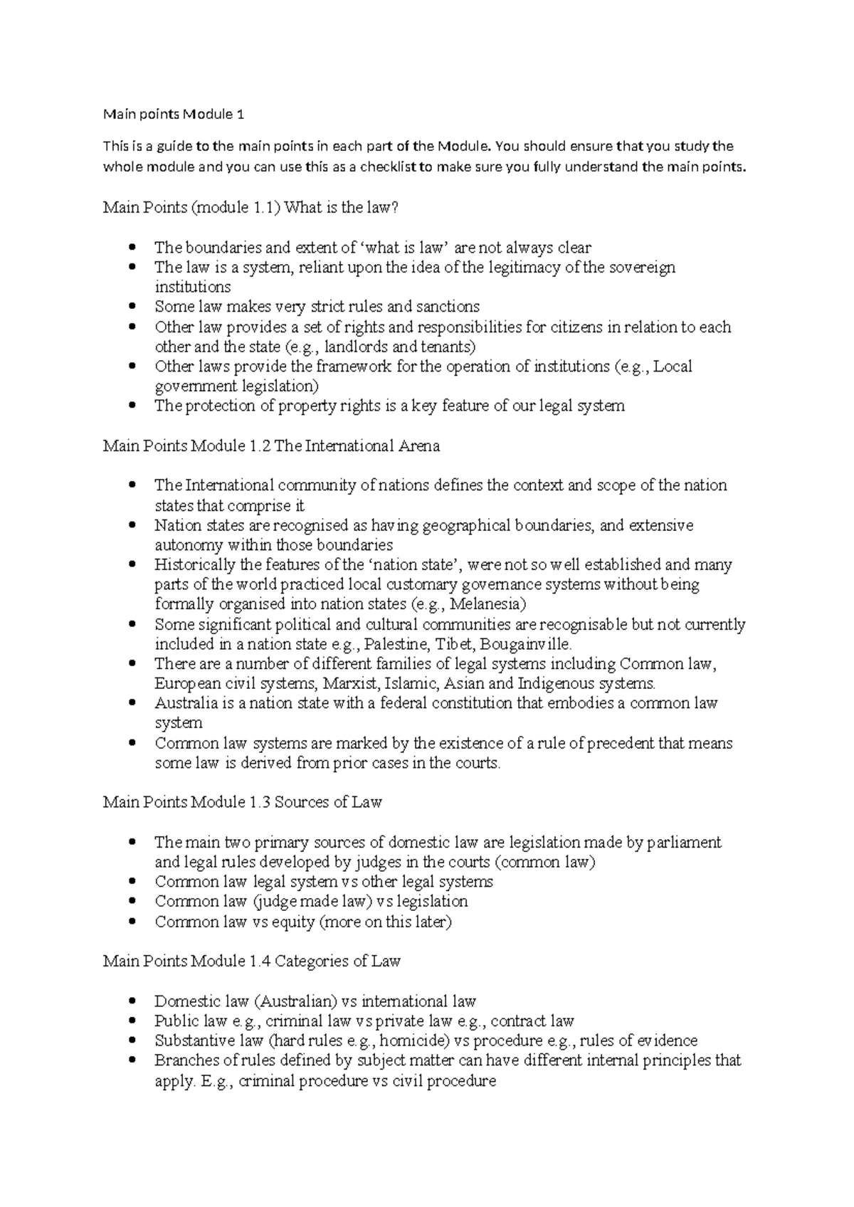 Main points Module 1 - You should ensure that you study the whole ...