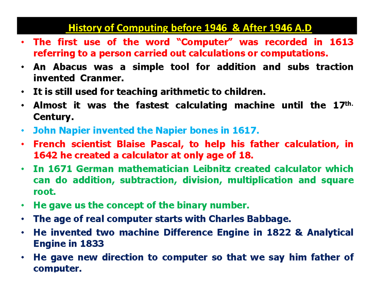 History of Computing - Notes of Issues in ICT - History of Computing ...