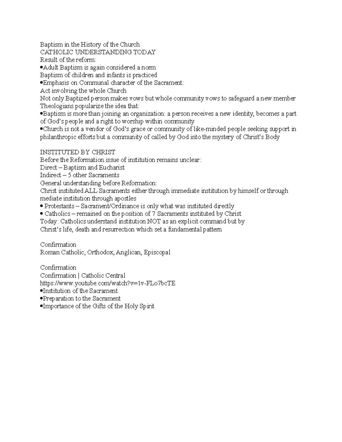 Catholic - lecture notes - Baptism in the History of the Church ...