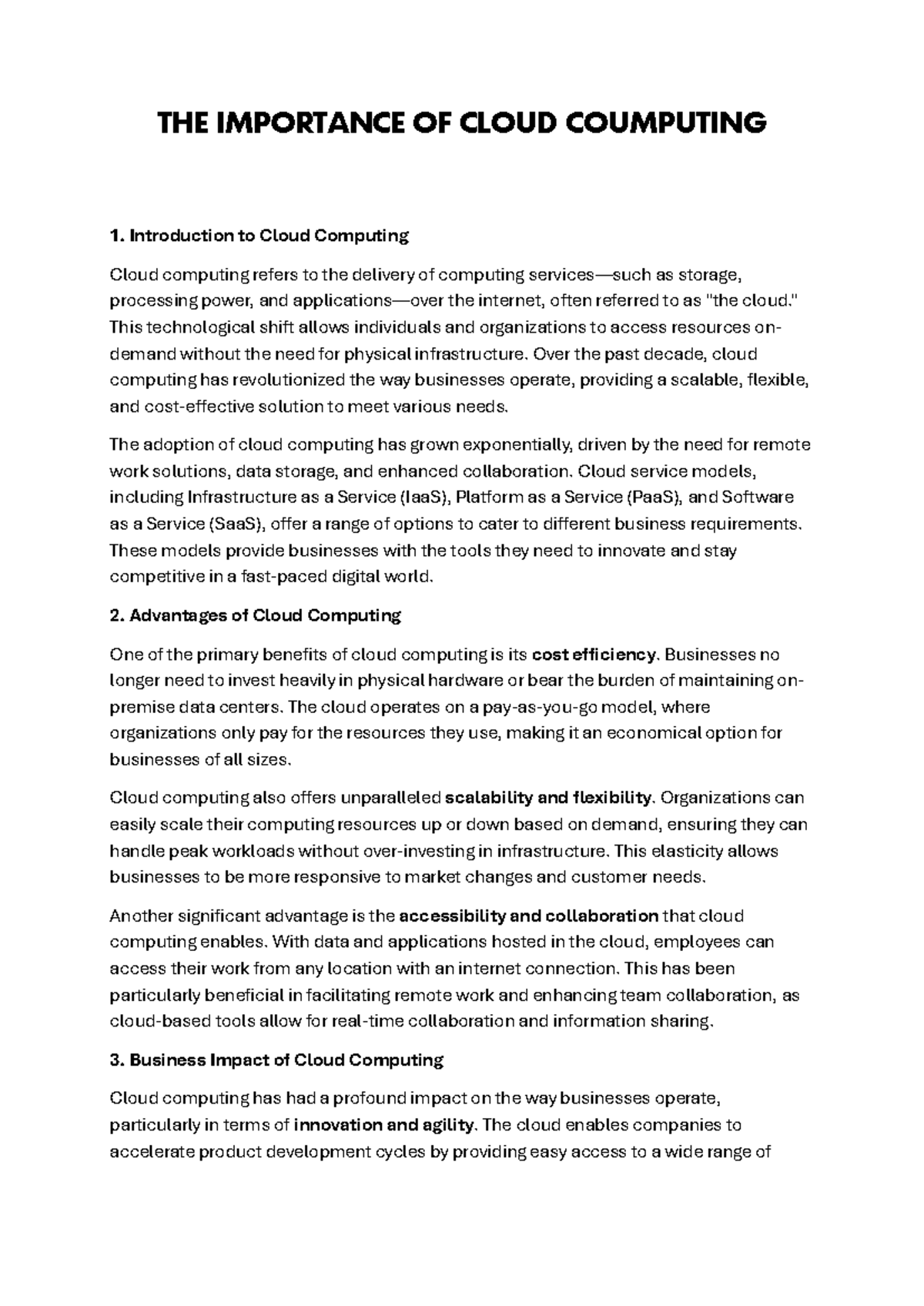 THE Importance OF Cloud Coumputing - THE IMPORTANCE OF CLOUD COUMPUTING ...