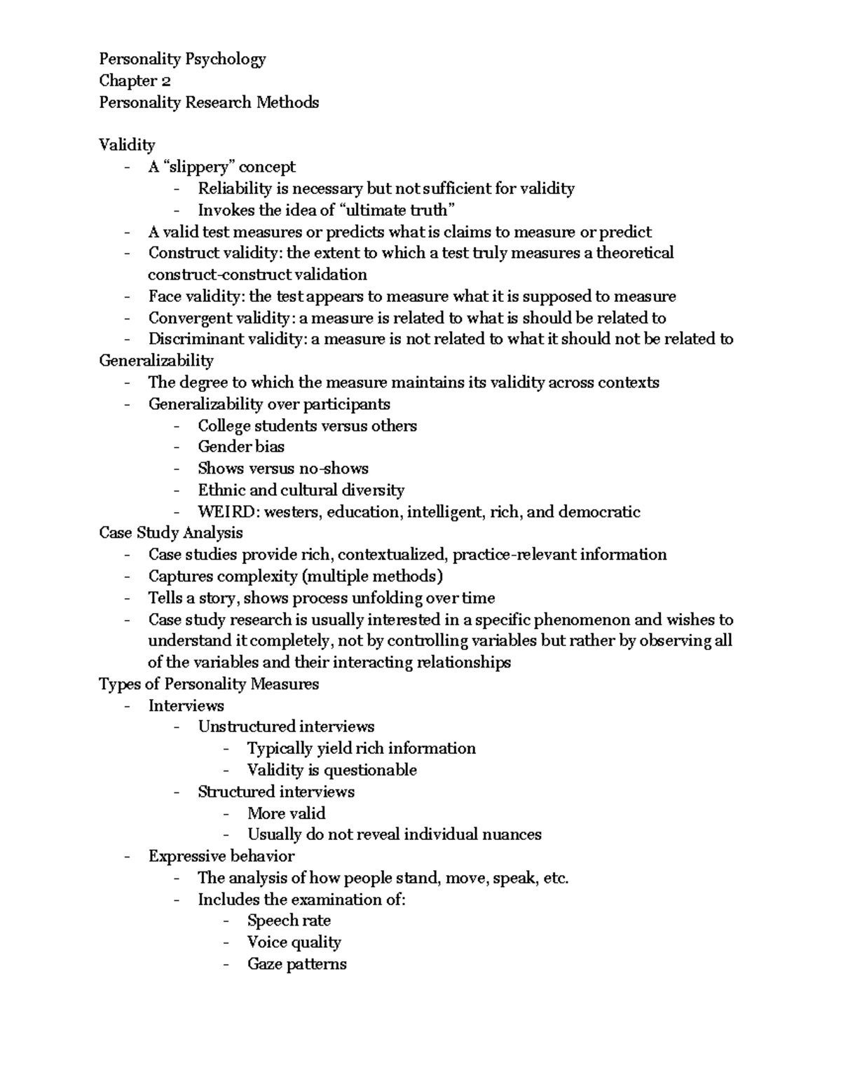 Ch. 2: Personality Research Methods - Personality Psychology Chapter 2 ...