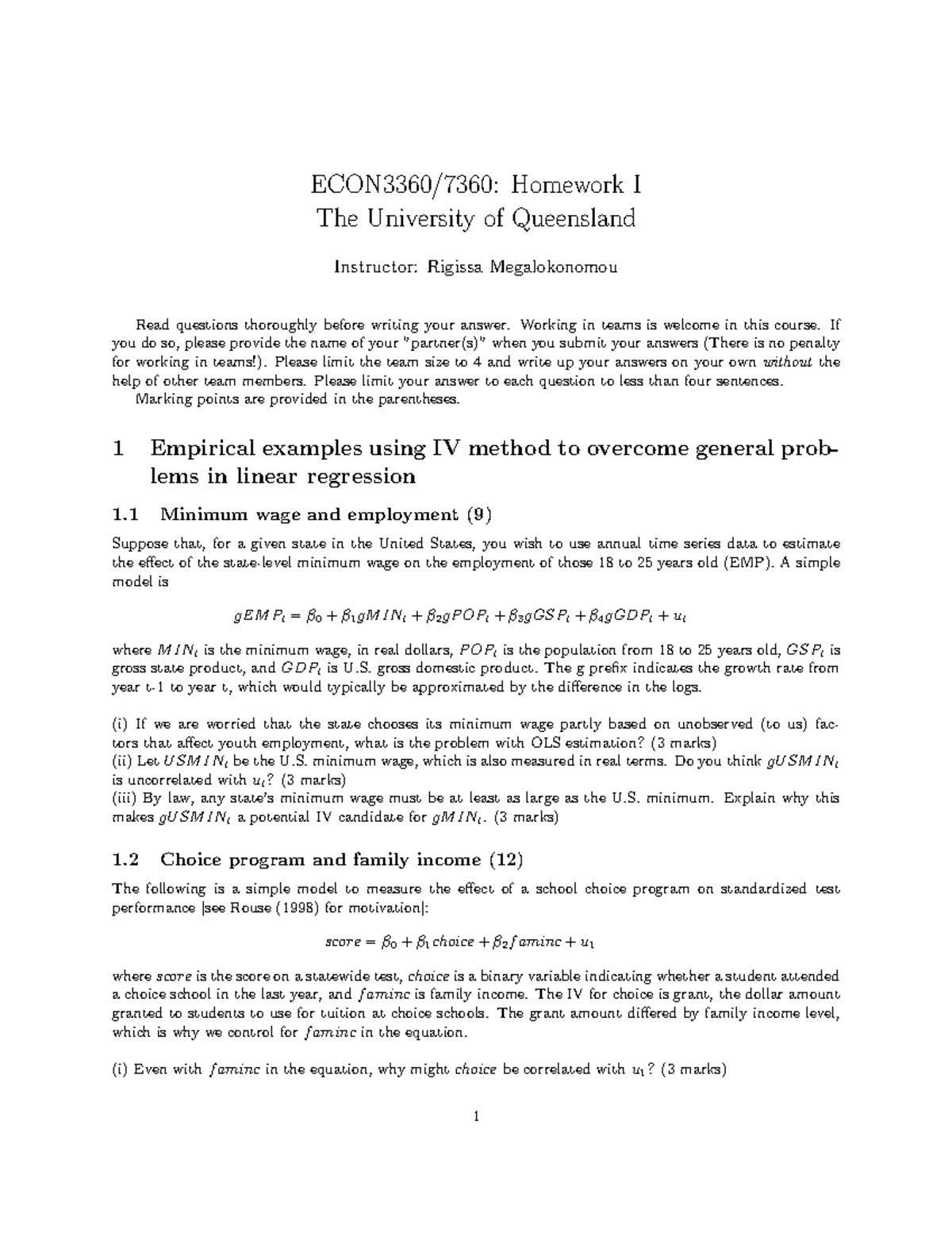 HW 01 2019 - The first mandatory home assignment. - ECON3360/7360 ...