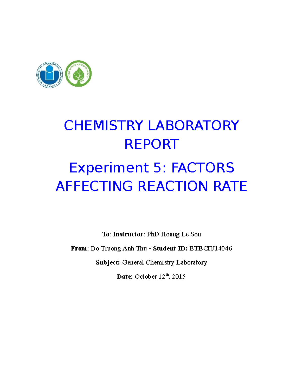346444669-report-5 - lab 3 - CHEMISTRY LABORATORY REPORT Experiment 5 ...