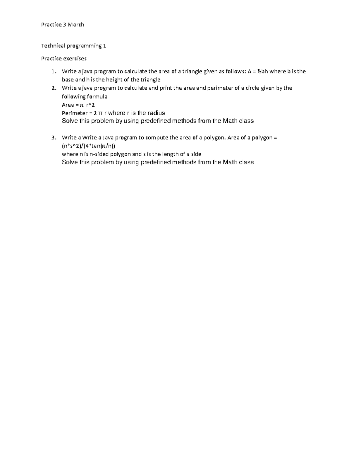 Practice three march - Practice 3 March Technical programming 1 ...
