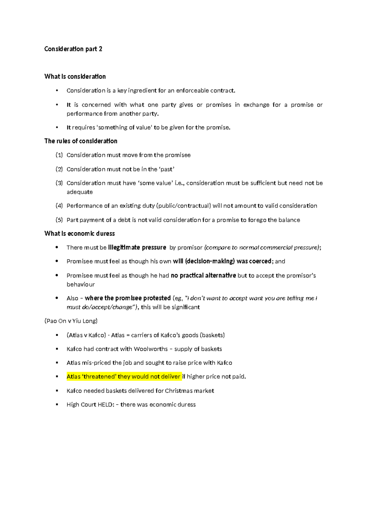 6 Consideration part 2 - lecture - Consideration part 2 What is consideration - Consideration is ...