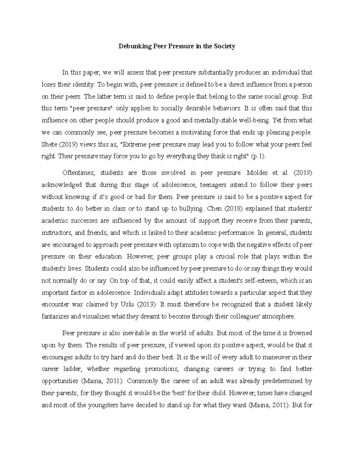 Position Paper - Debunking Peer Pressure in the Society - Debunking ...