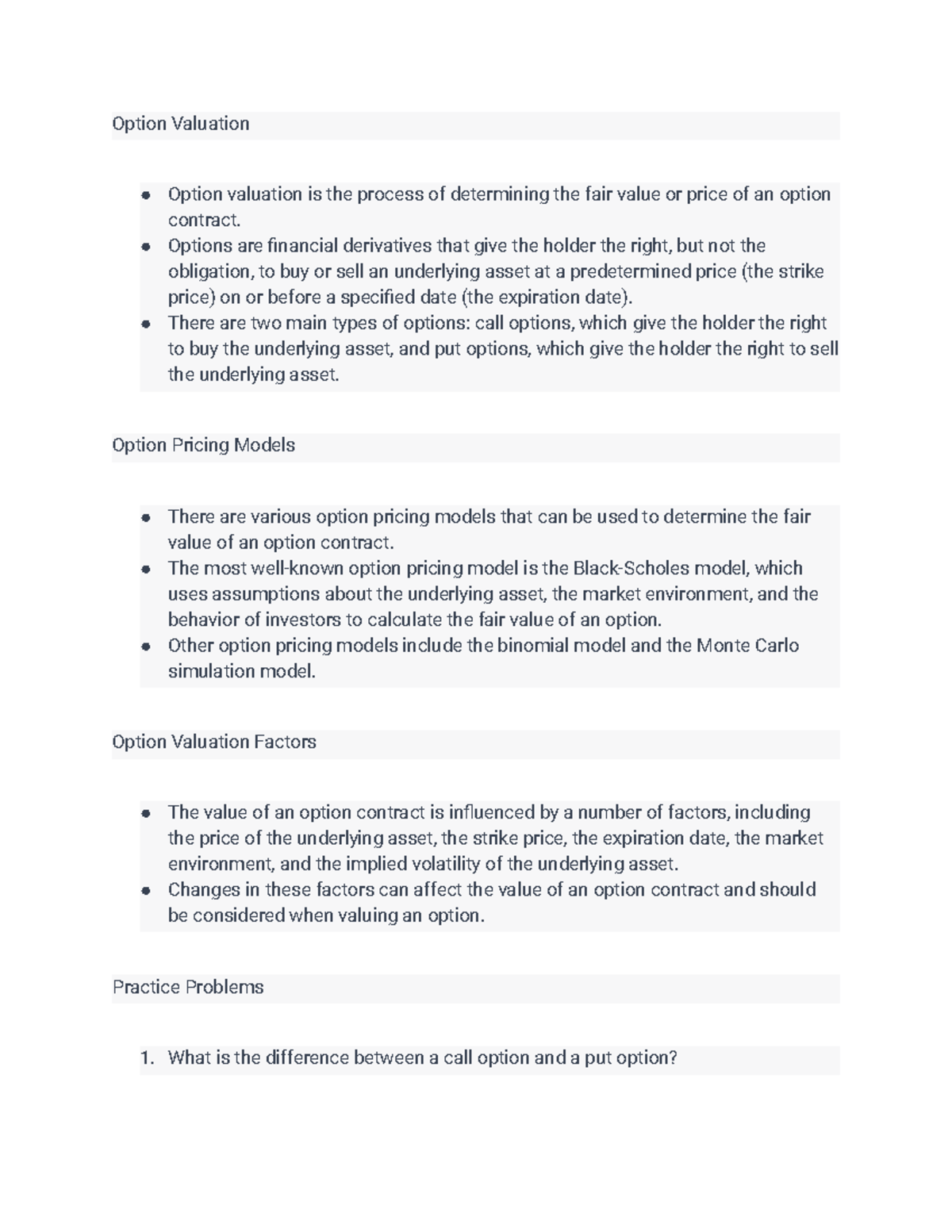 Option Valuation - Options are financial derivatives that give the ...