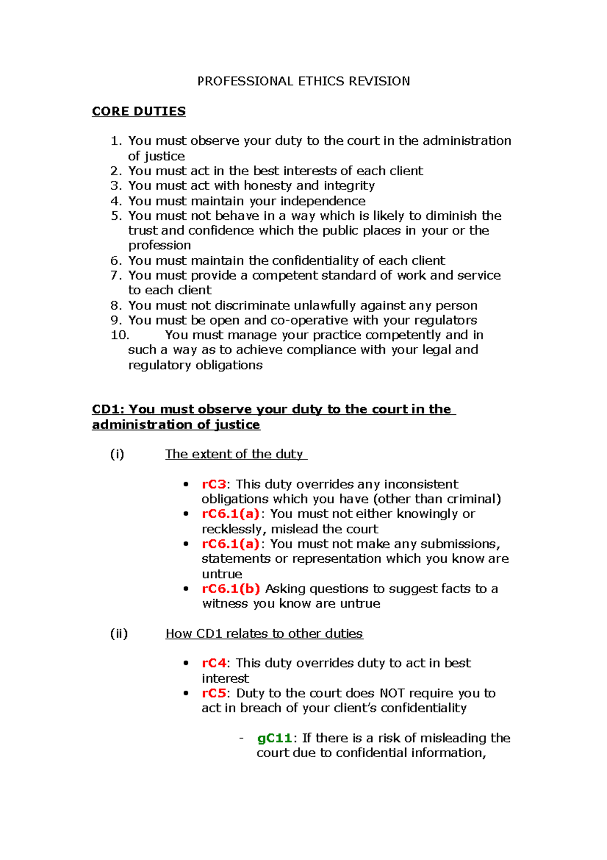 Professional Ethics Revision - PROFESSIONAL ETHICS REVISION CORE DUTIES ...
