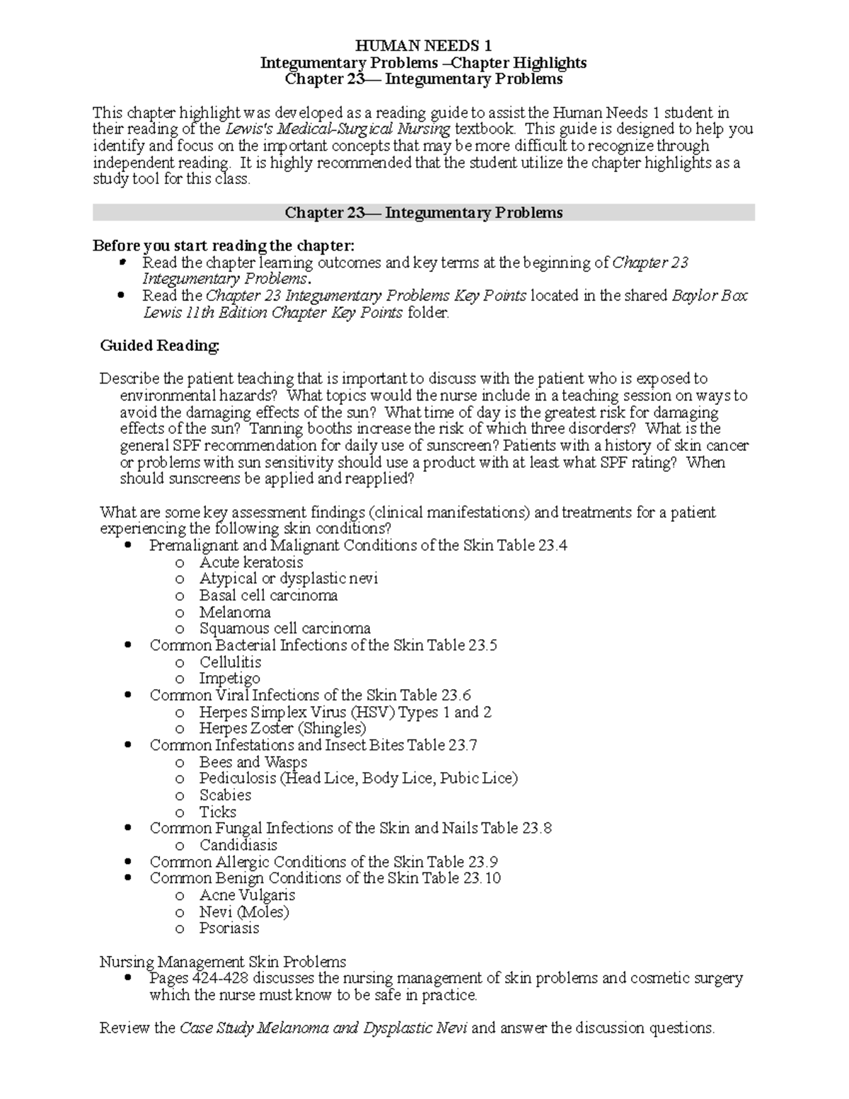 Chapter 23 - To help with Med-surg nursing - HUMAN NEEDS 1 ...