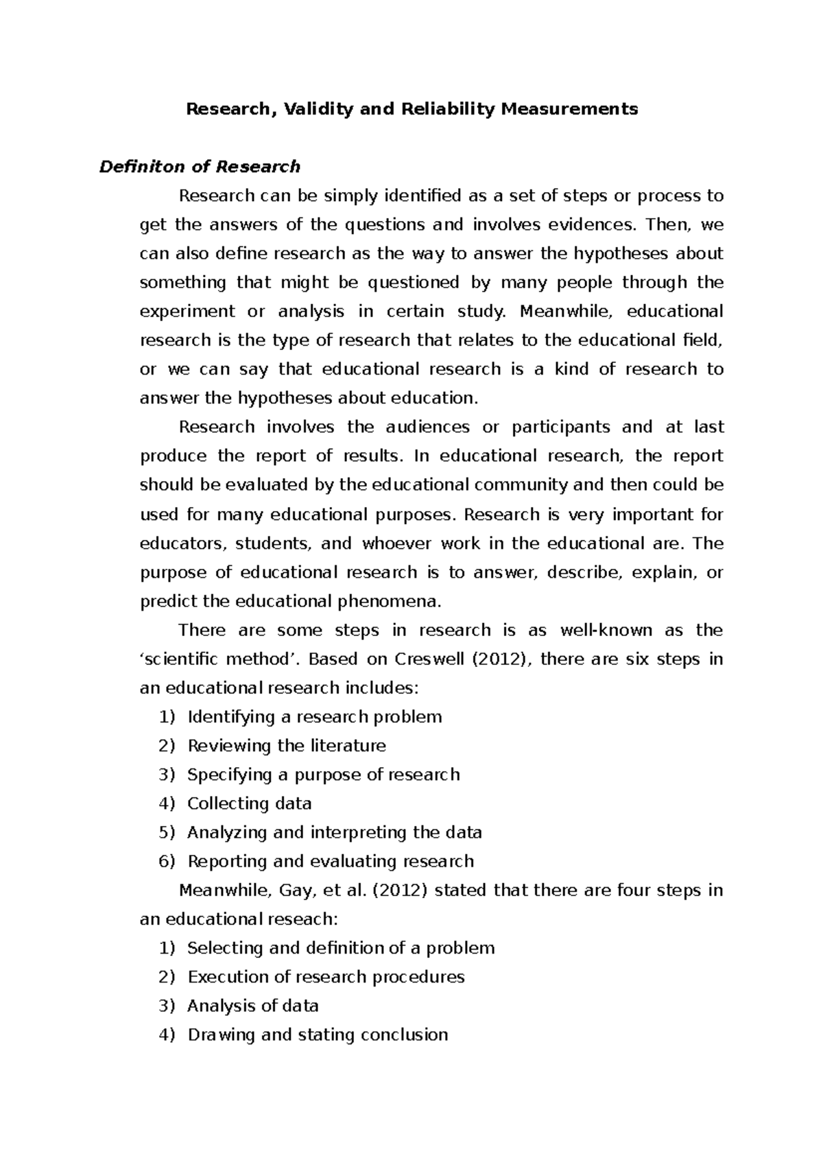 Validity and Reliability Measurements - Research, Validity and Reliability Measurements ...