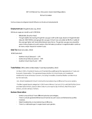 INT 113 Module 5 Discussion - INT 113 Module Five Discussion: Economic ...