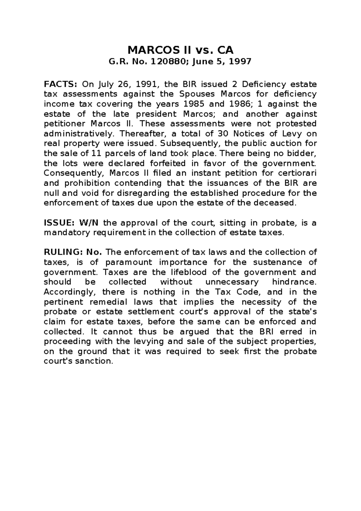 05 Marcos II vs. CA - Digest - MARCOS II vs. CA G. No. 120880; June 5 ...