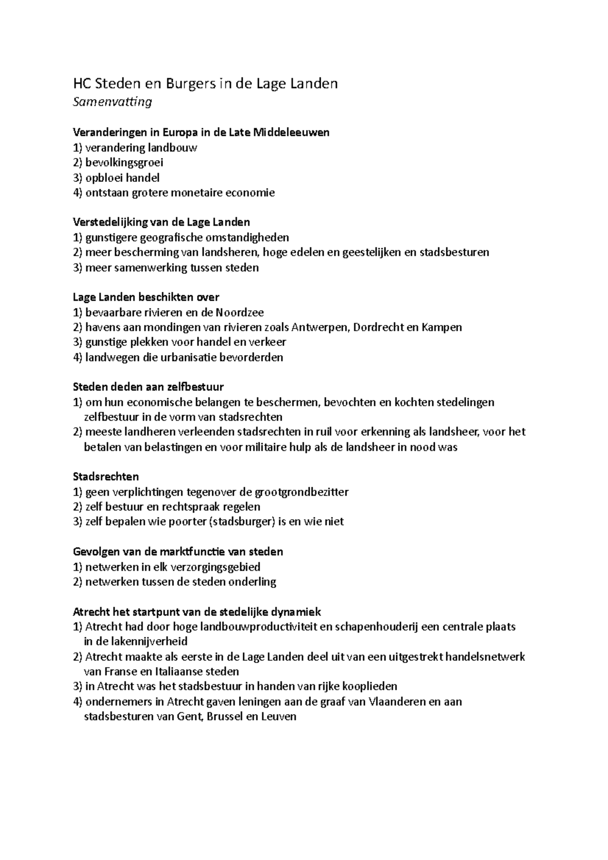 HC Steden en Burgers in de Lage Landen - HC Steden en Burgers in de Lage Landen Samenvatting ...