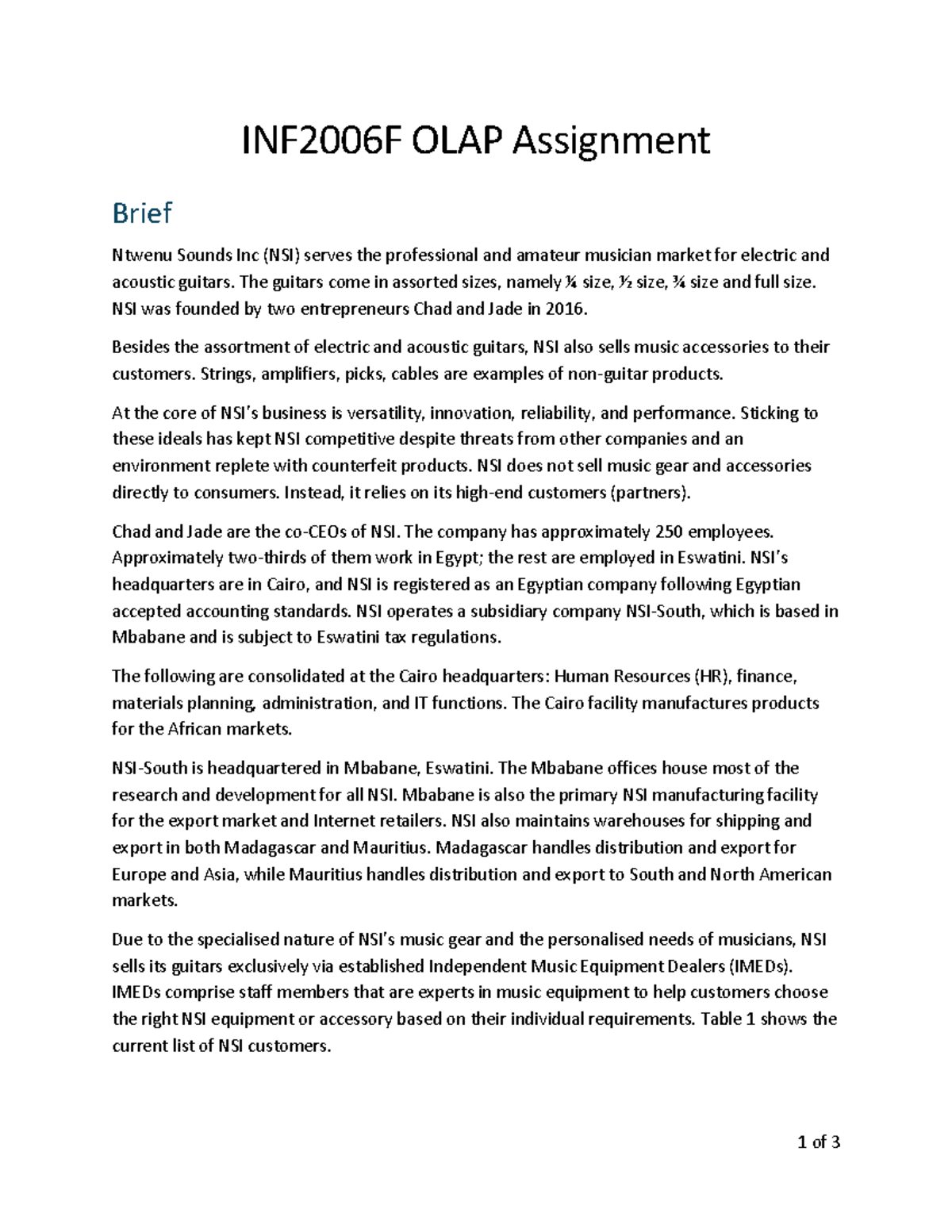 2024 OLAP assignment - 1 of 3 INF2006F OLAP Assignment Brief Ntwenu ...