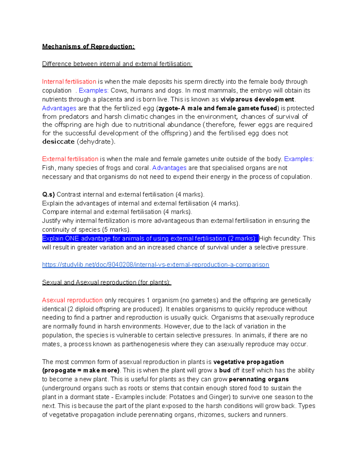 Biology Module 5 - Mechanisms of Reproduction: Difference between ...