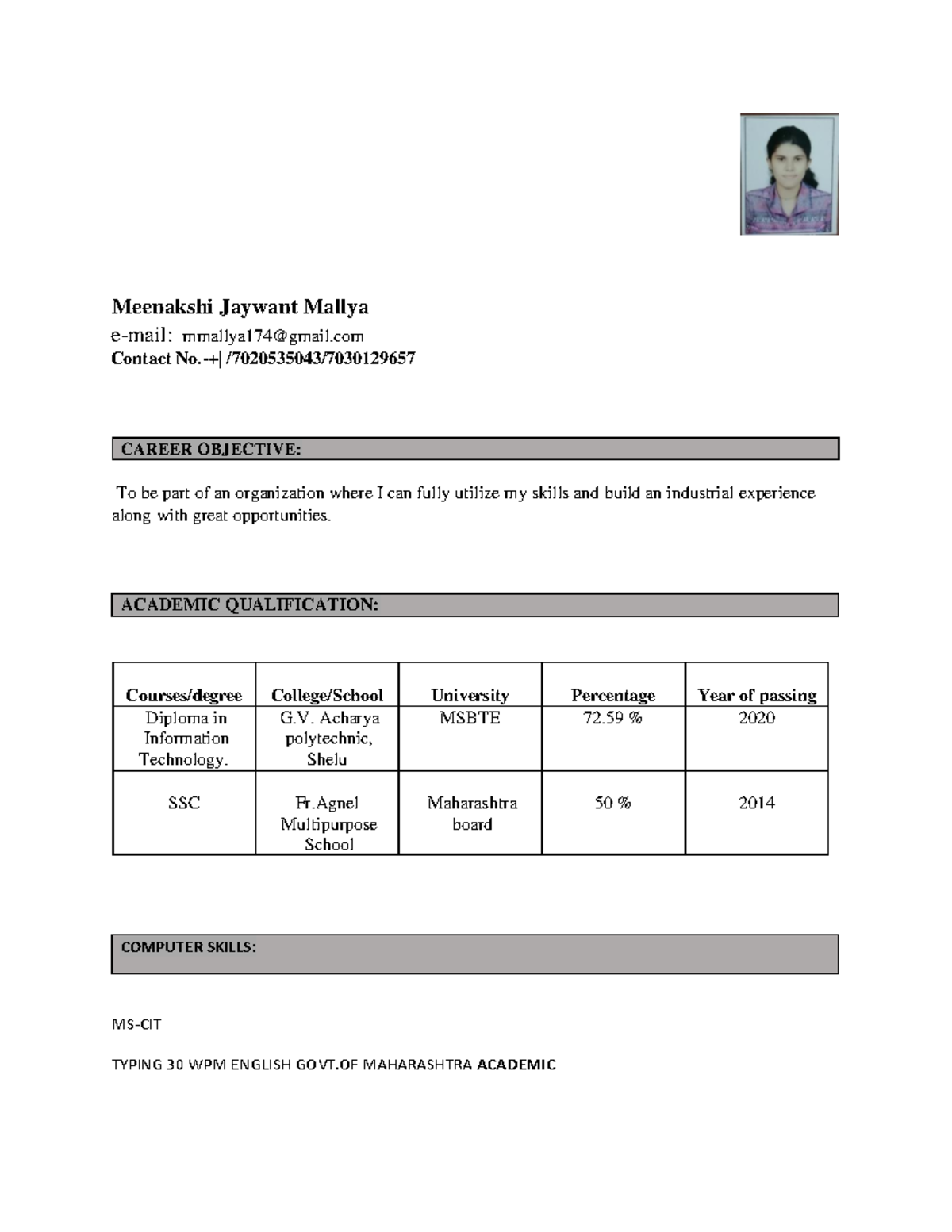 Meenakshi Jaywant Mallya Resume 9 +(2) - Meenakshi Jaywant Mallya e ...