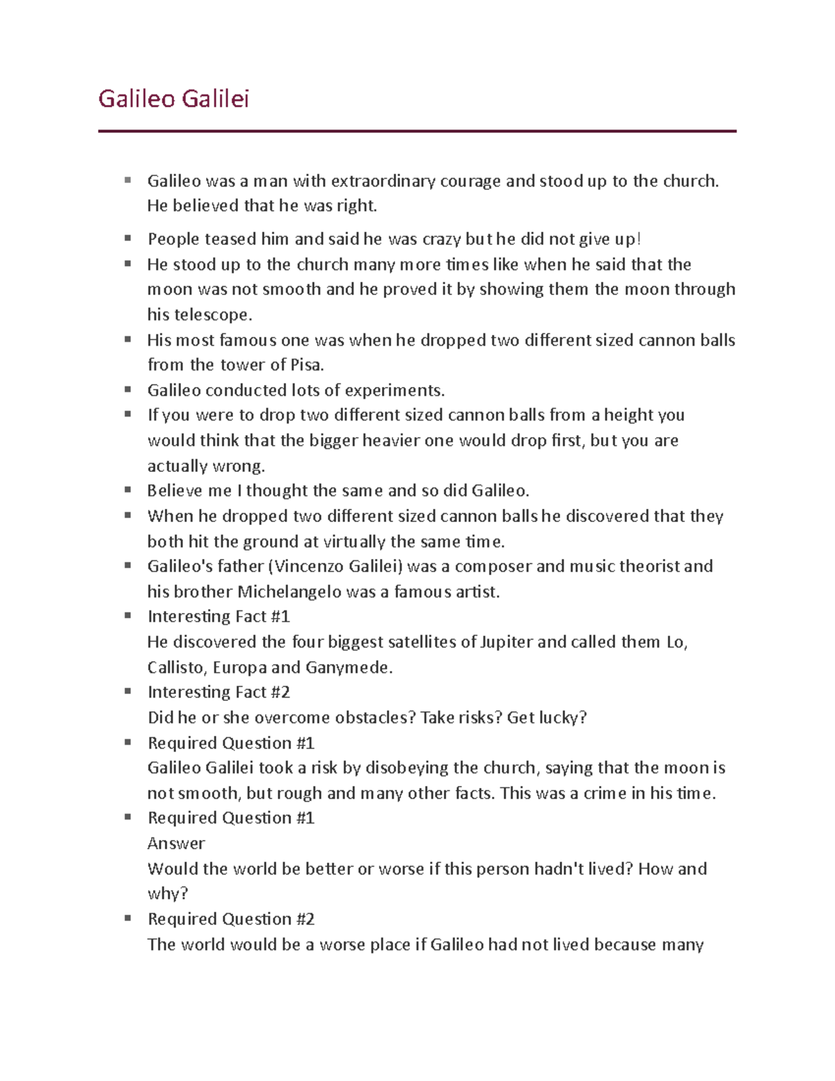 Galileo Galilei 2 - Lecture notes 2 - Galileo Galilei Galileo was a man ...