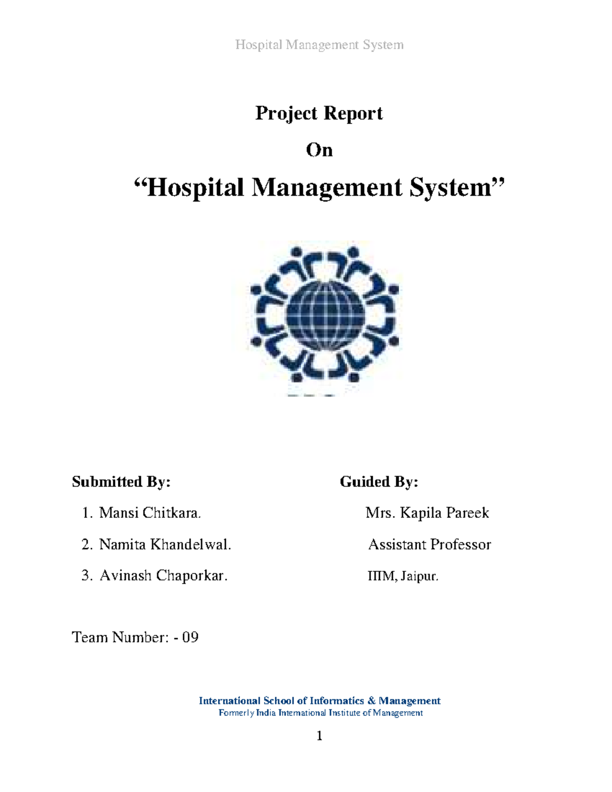 Hospital Management System 1 Project Rep - Project Report On “Hospital ...