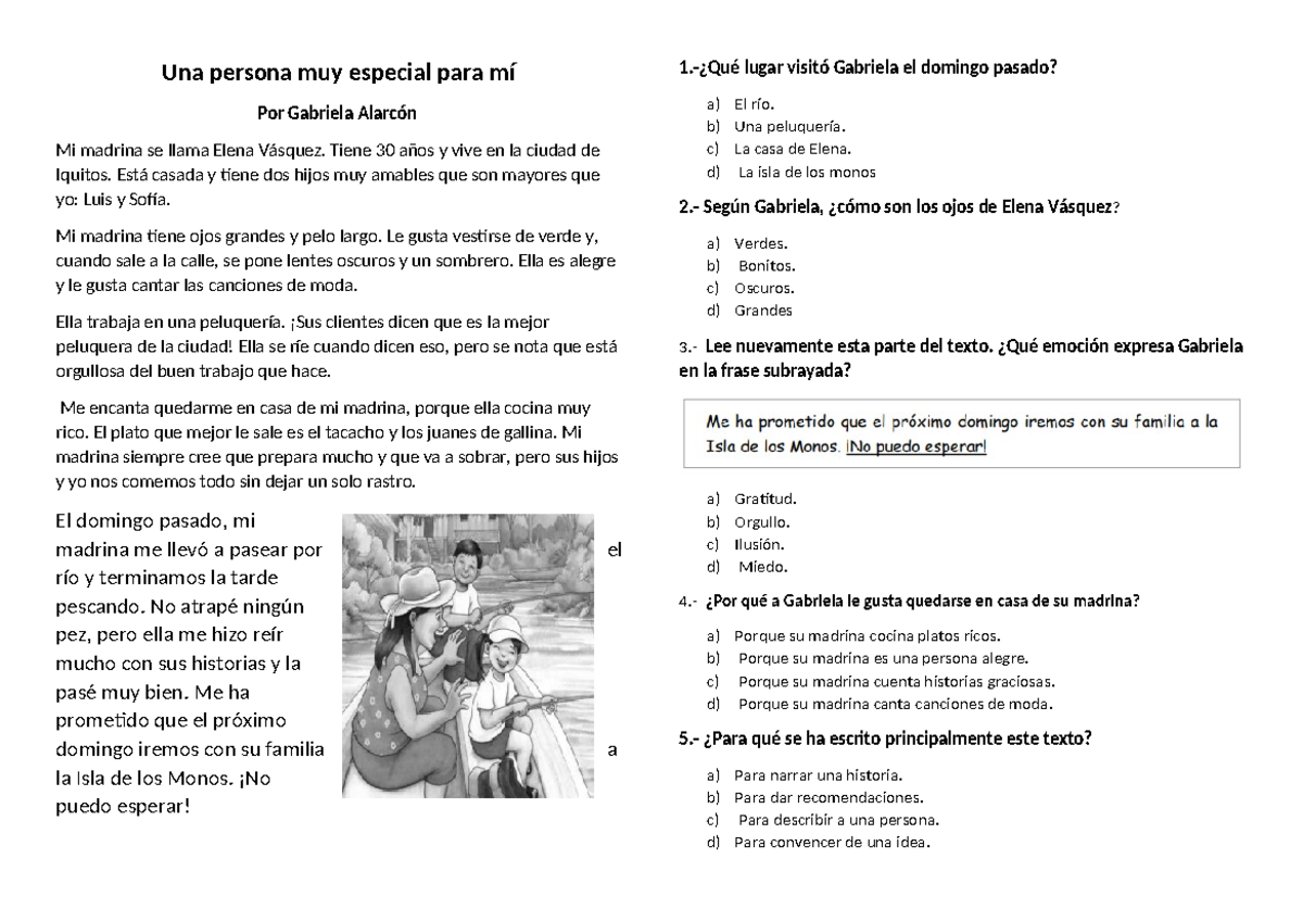 Lectura texto descriptivo Una persona muy especial para mí - Una ...