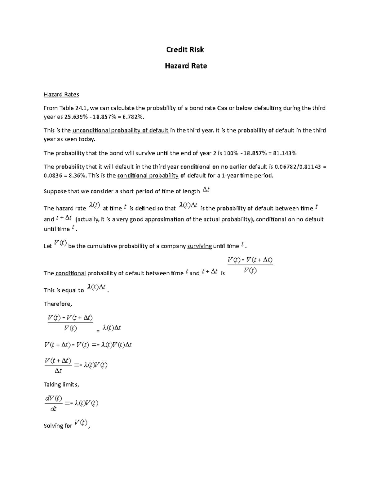 Credit Risk - Hazard Rate - Credit Risk Hazard Rate Hazard Rates From ...