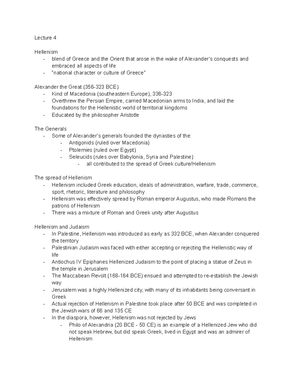 EXAM PREP- THEO 206 - Good notes - Lecture 4 Hellenism - blend of ...