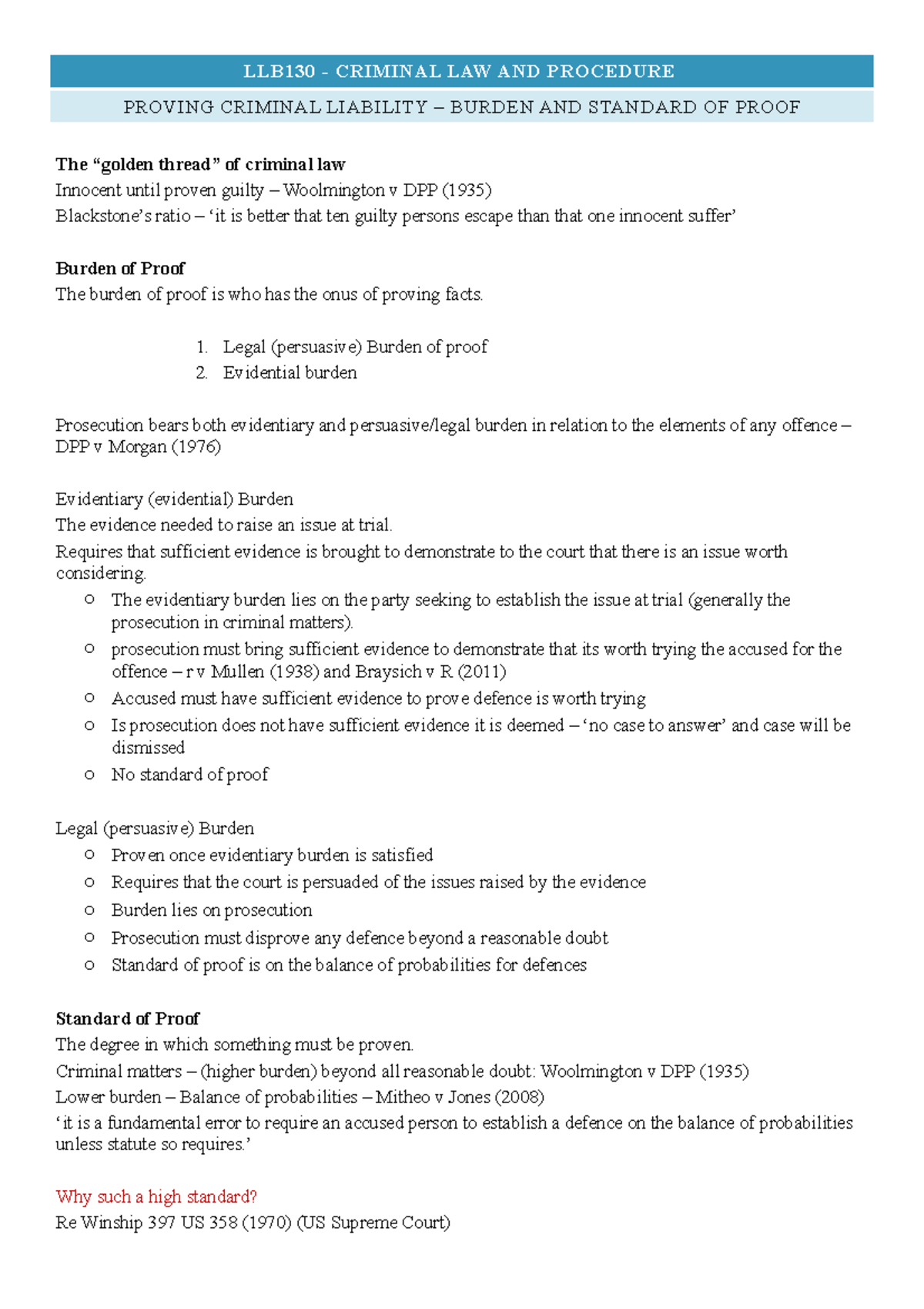 Criminal Law Notes - LLB130 - CRIMINAL LAW AND PROCEDURE PROVING ...