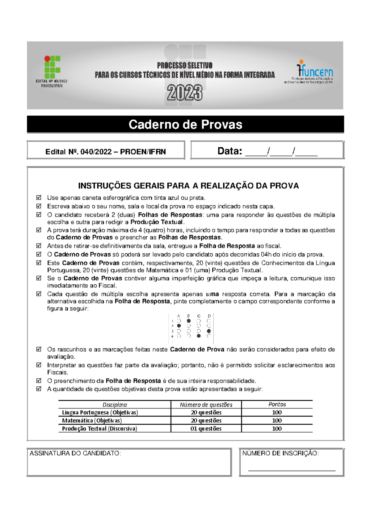 Prova 2022 - Caderno de Provas Edital Nº. 04 0 /202 2 – PROEN/IFRN Data ...