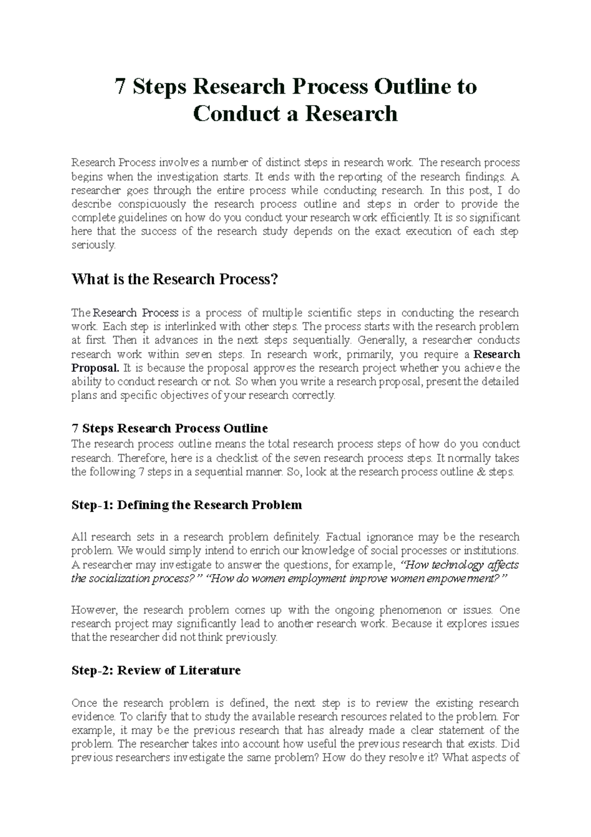7 Steps Research Process Outline to Conduct a Research - The research ...