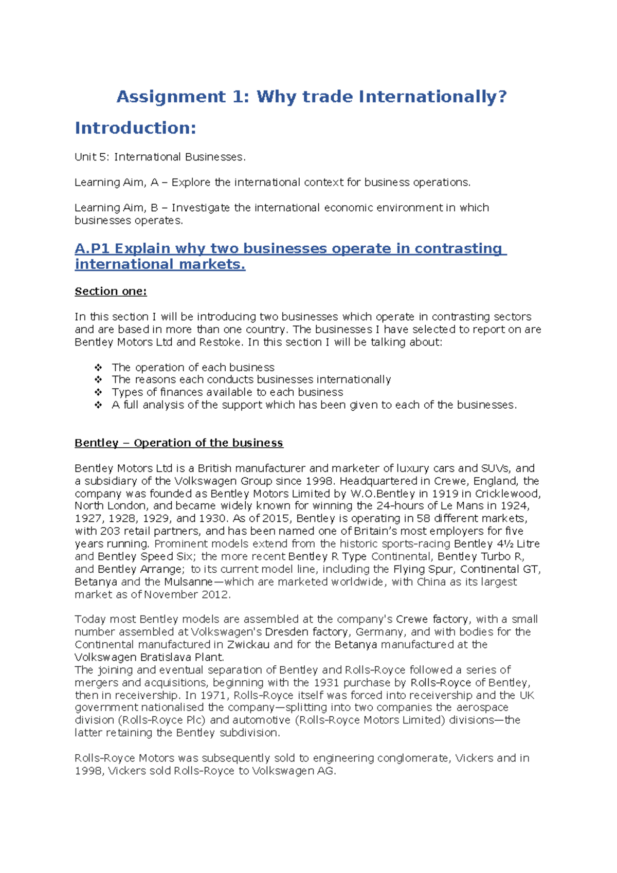 Destiny's Unit 5 assignment 1 international businesses - Assignment 1 ...