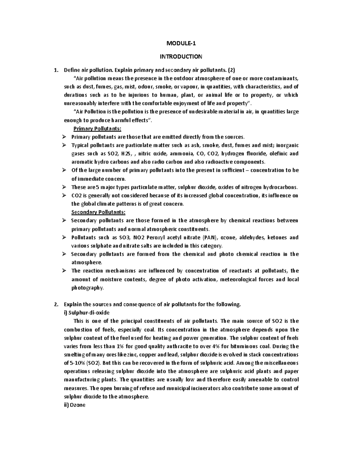 Module 1 APC - MODULE- INTRODUCTION Define air pollution. Explain ...