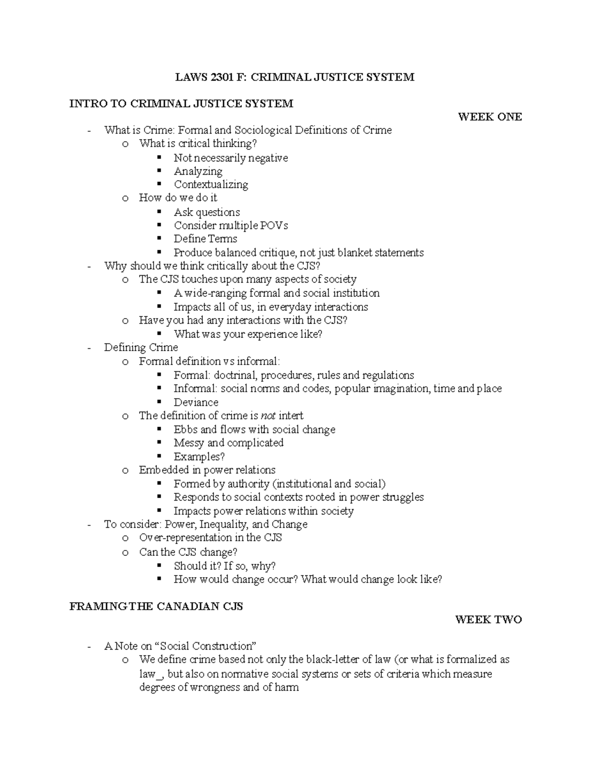 LAWS 2301 F Lecture Notes - LAWS 2301 F: CRIMINAL JUSTICE SYSTEM INTRO ...